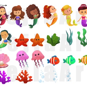 Mermaid Clipart Watercolor Mermaid Little Mermaid Png Cute | Etsy