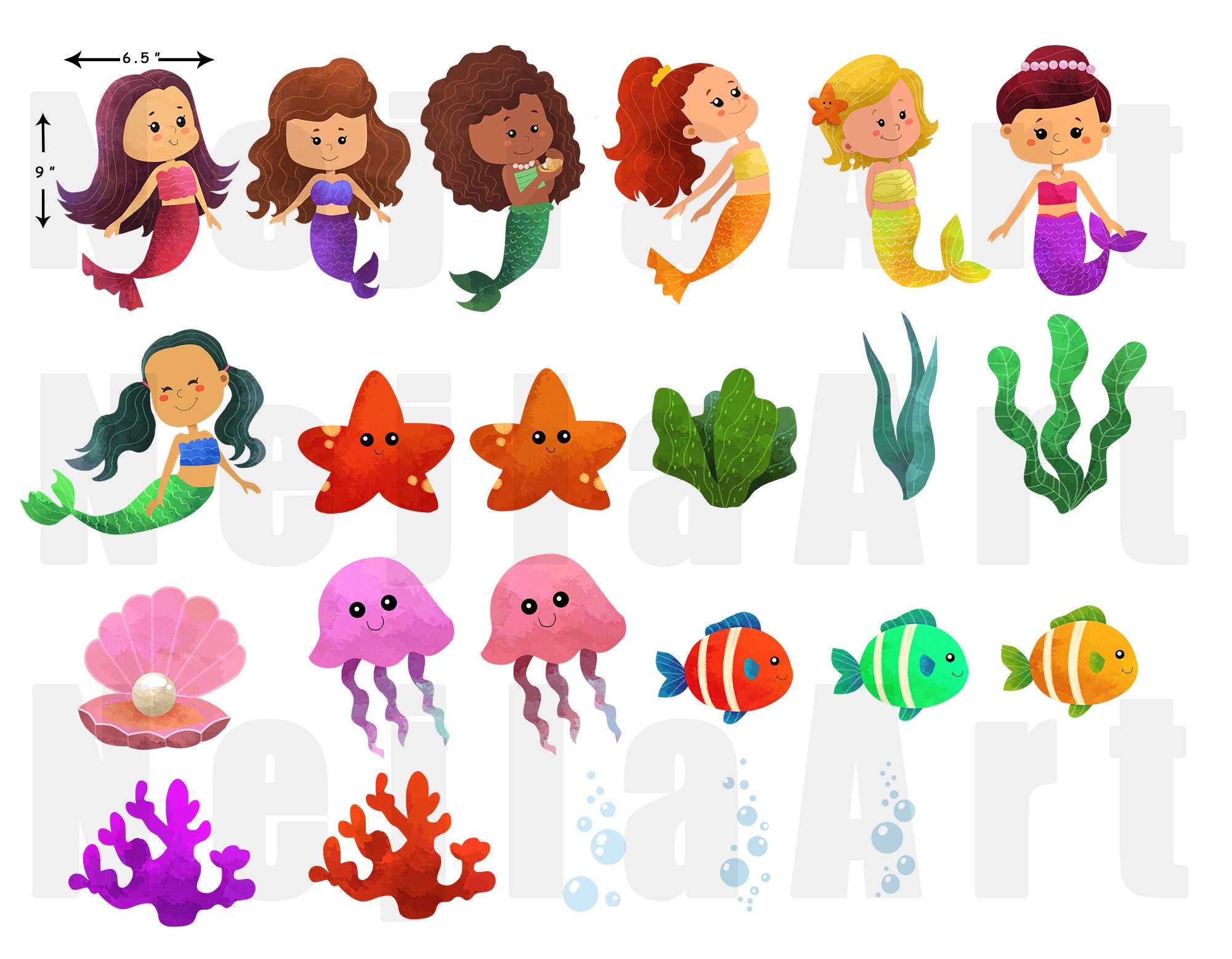 Mermaid Clipart, Watercolor Mermaid, Little Mermaid Png, Cute Mermaid ...