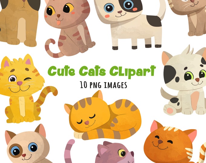 Cute Cat Clip Art Kitten Clipart Cute Cat Png Cat Clipart - Etsy