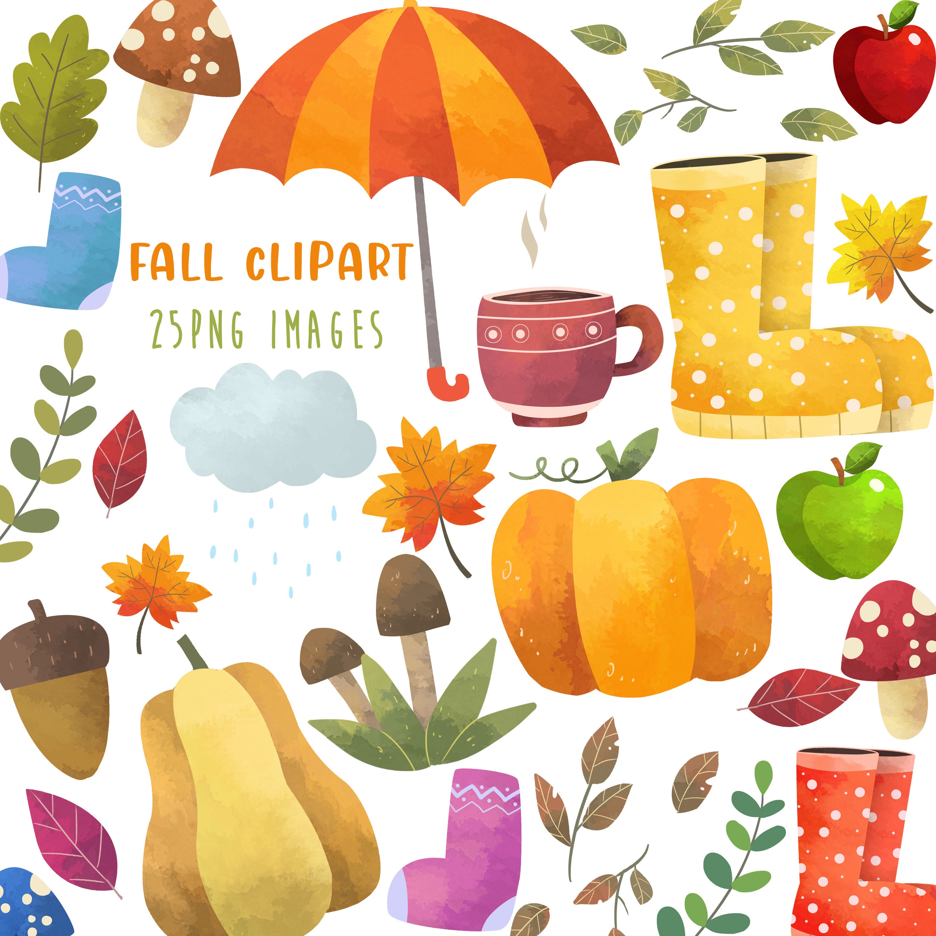 Watercolor Autumn Clipart, Watercolor Fall Clipart, Autumn Fall Png ...