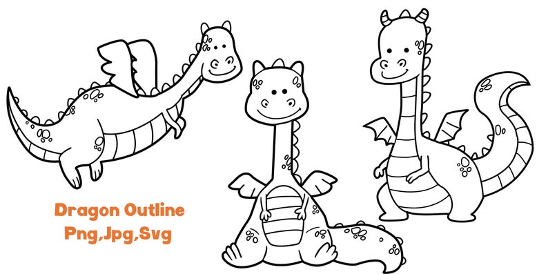 Dragon Outline, Cute Dragons, Dragon Clipart, Dragon, Dragon Bundle ...