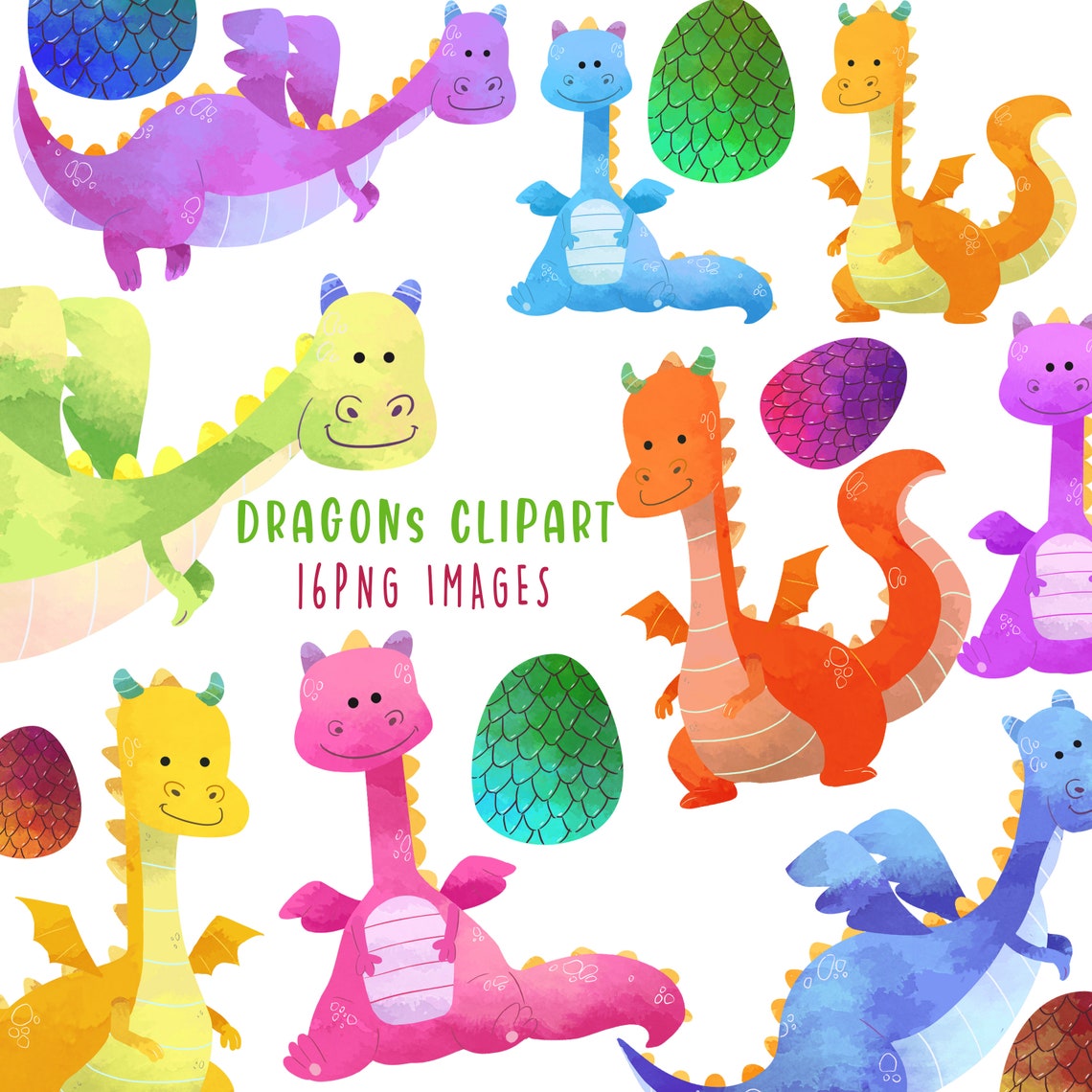Dragons Clipart, Watercolor Dragon Clipart, Cute Dragons Clipart ...