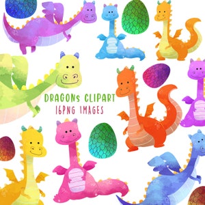 Dragons Clipart, Watercolor Dragon Clipart, Cute Dragons Clipart ...