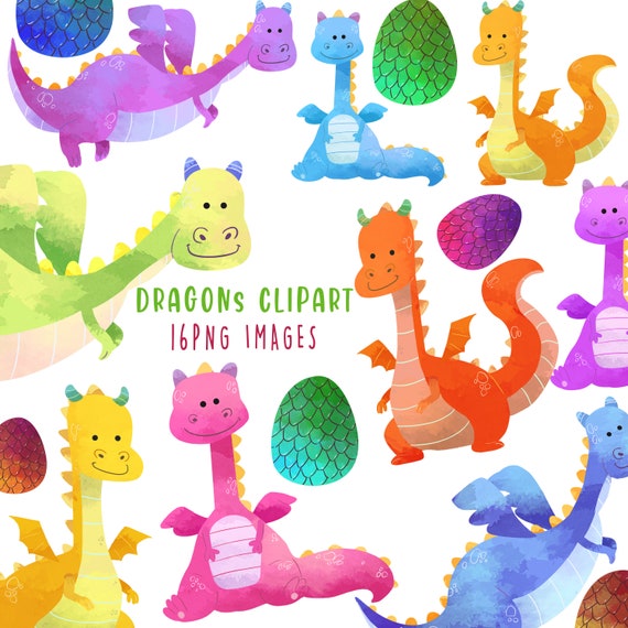 Dragons Clipart Watercolor Dragon Clipart Cute Dragons - Etsy
