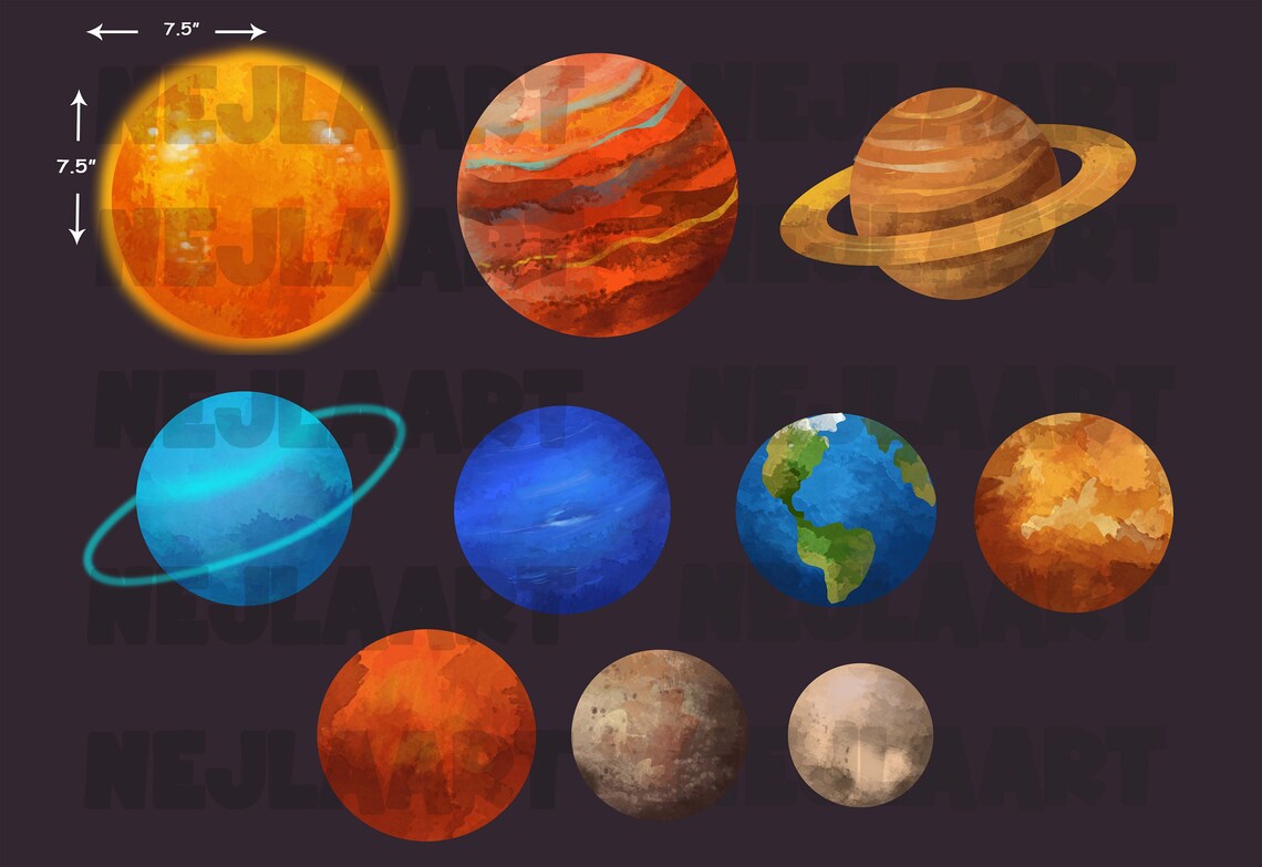 Planets Clipart, Watercolor Planets Clipart, Space Clipart Png, Solar ...
