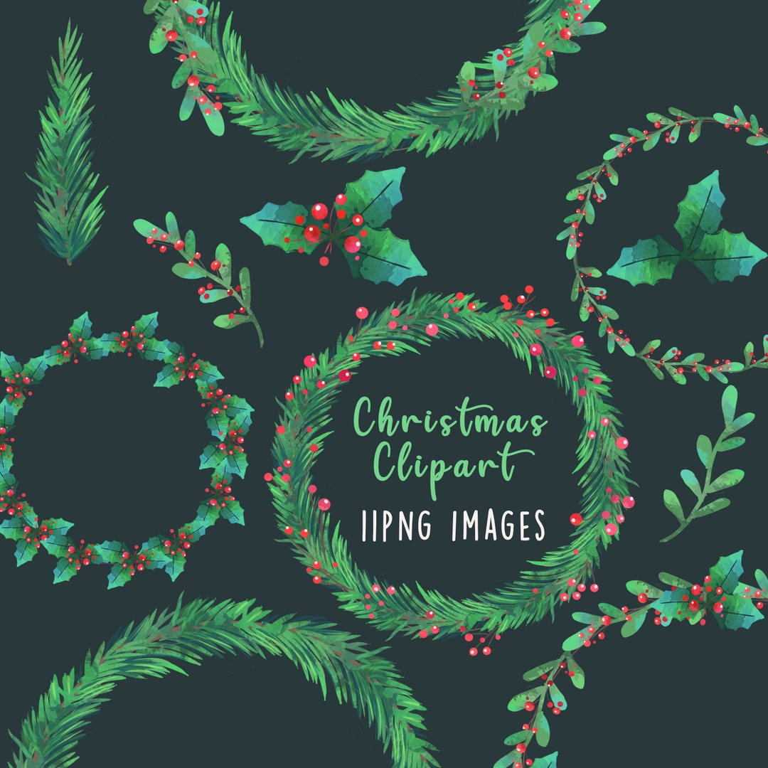 Wreath Clipart, Christmas Wreath Clipart, Winter Clipart, Watercolor ...