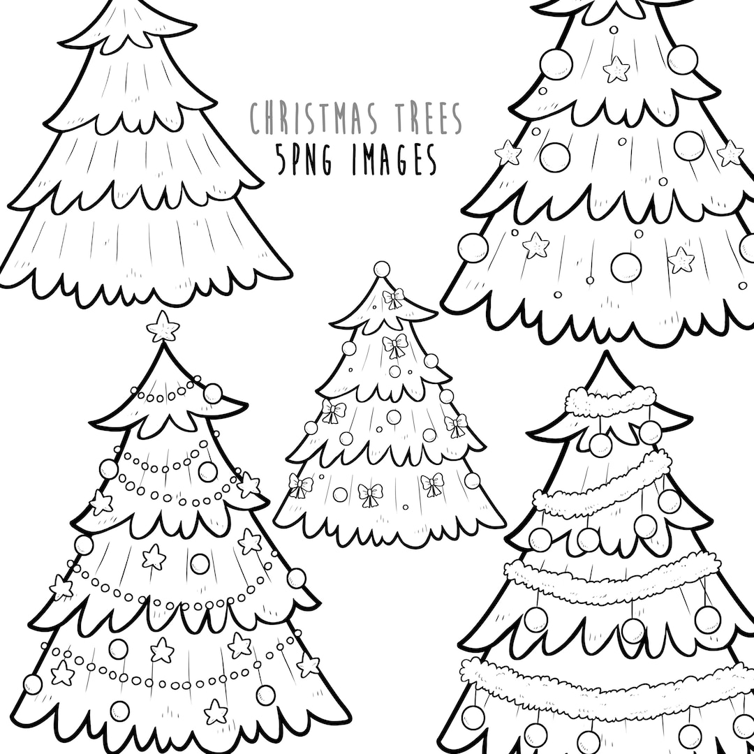 Christmas Trees Doodles, Christmas Trees Digital Stamp, Christmas Tree ...