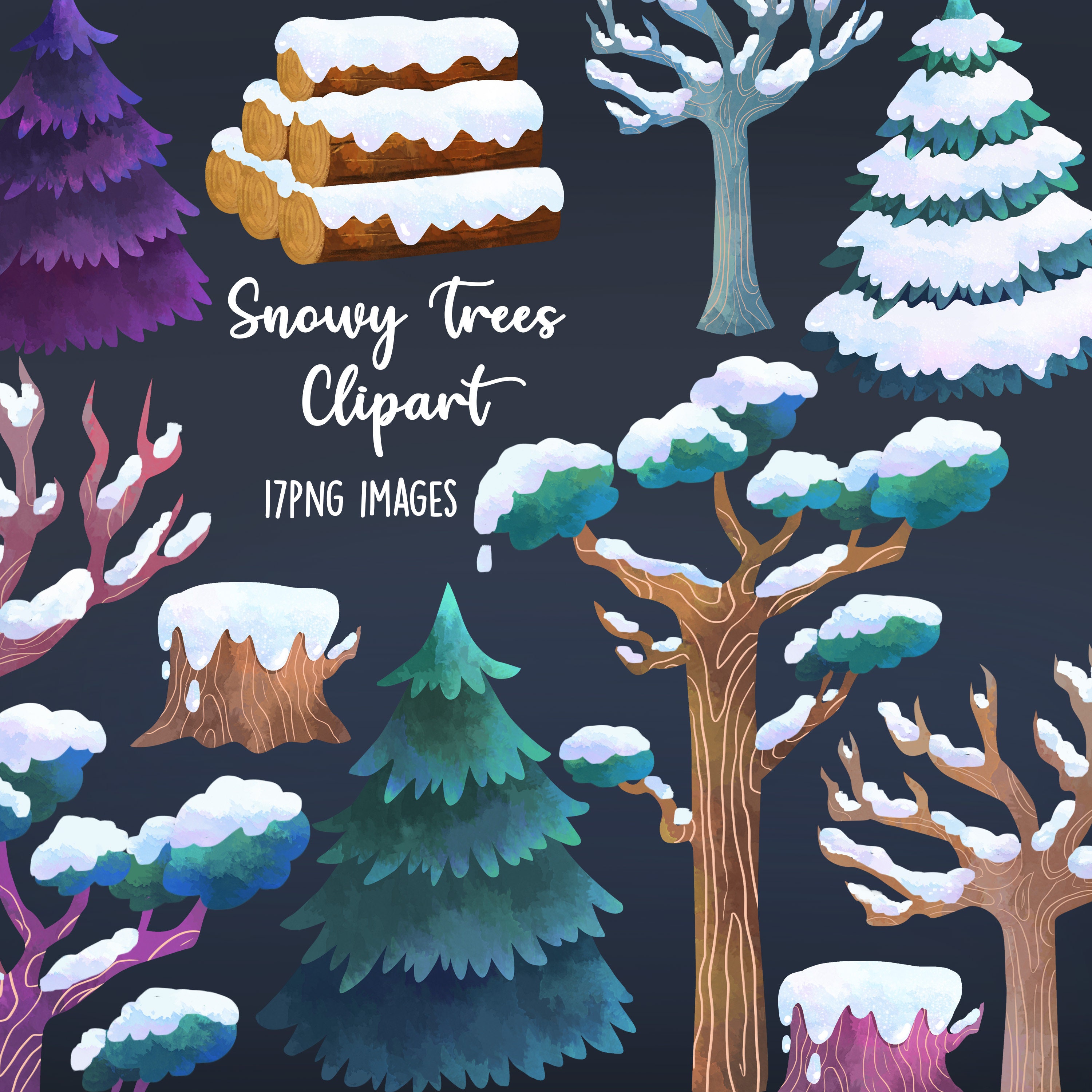 Watercolor Snowy Trees Clipart, Snowy Trees Clipart, Winter Clipart ...
