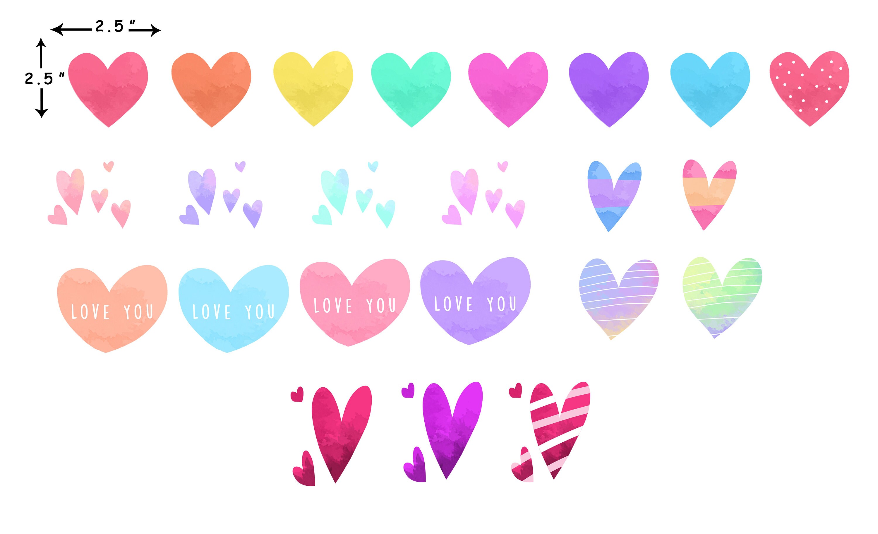 Hearts Clipart, Watercolor Hearts Clipart, Valentine Clipart, Valentine ...