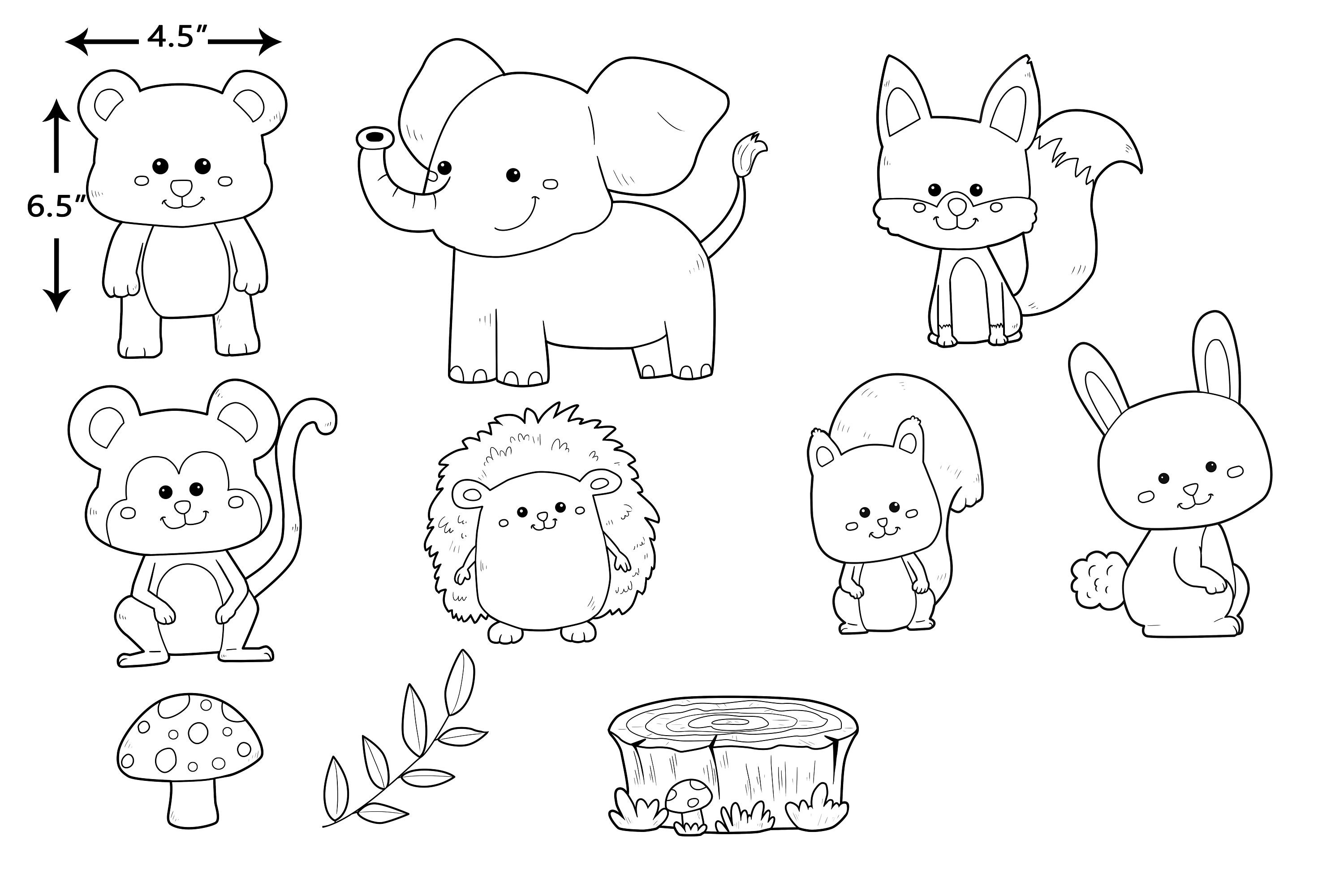 Woodland Animals, Woodland Animals Digital Stamp, Line Art Clipart, Fox ...