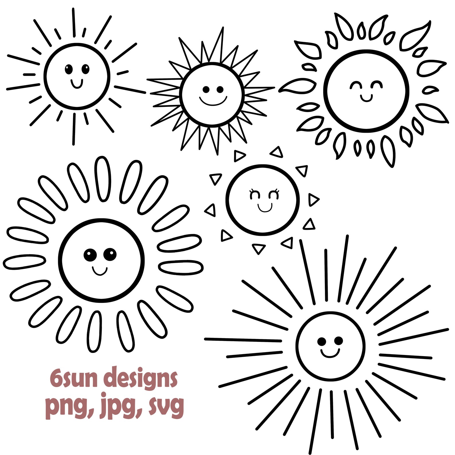 Sun Outline, Sunshine, Sun Clipart, Sun,sun Bundle Png Jpg, Sun Deisgns ...