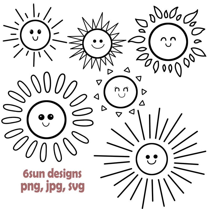 Sun Outline, Sunshine, Sun Clipart, Sun,sun Bundle Png Jpg, Sun Deisgns ...