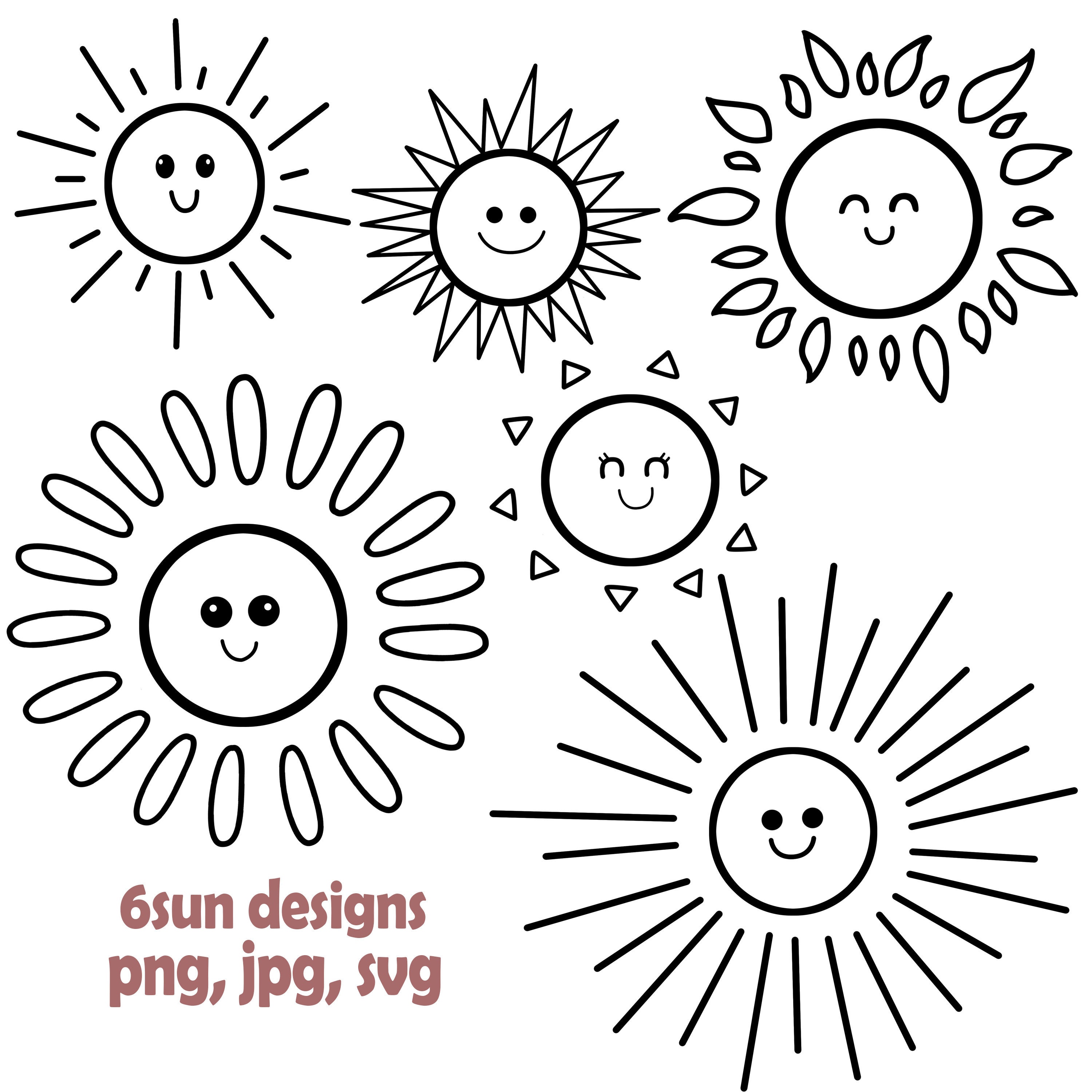 Sun Outline, Sunshine, Sun Clipart, Sun,sun Bundle Png Jpg, Sun Deisgns ...