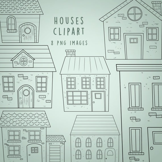 Black & White Houses Clipart House Clipart Outline House - Etsy