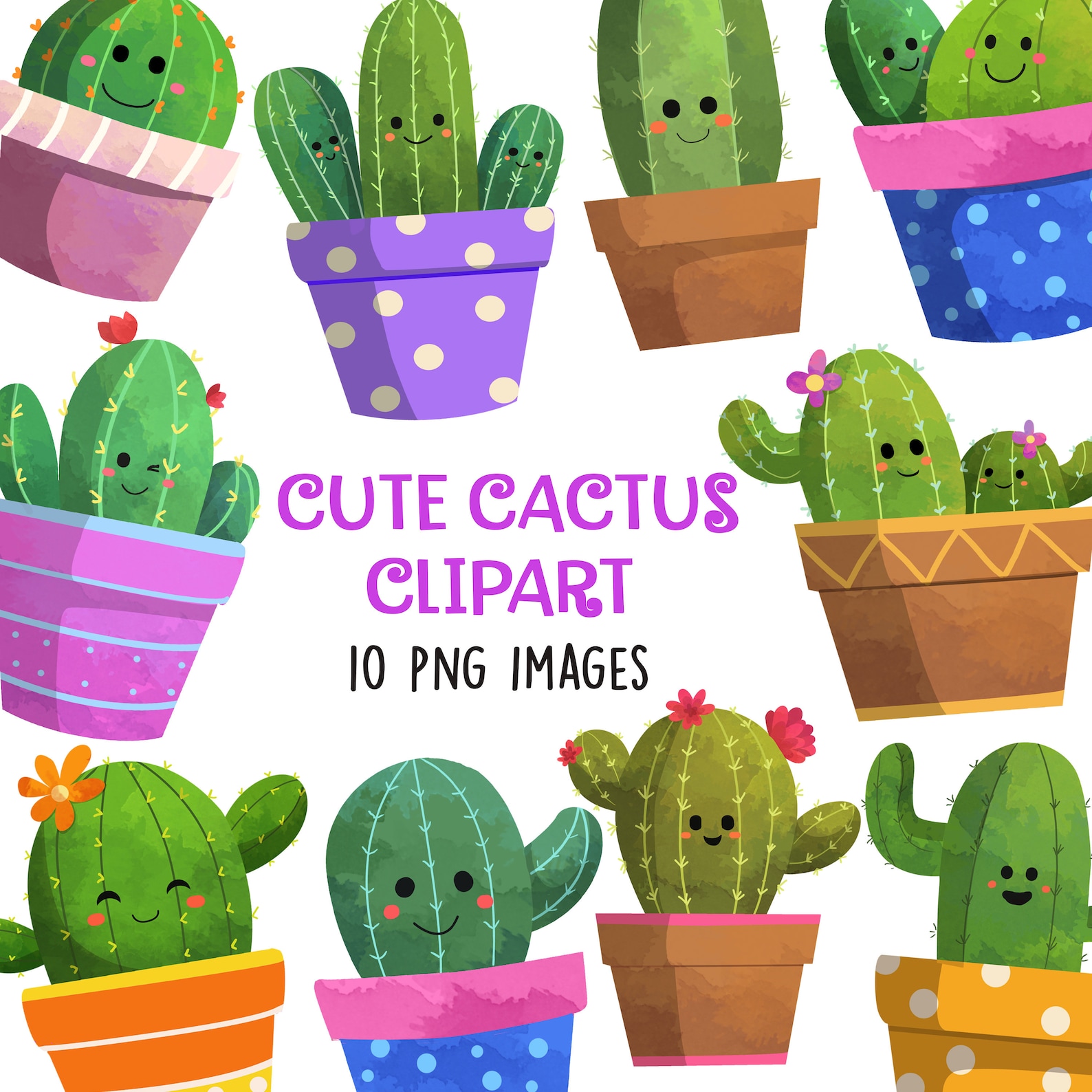 Cactus Clipart. Cute Cactus Png Watercolor Cactus Plant - Etsy