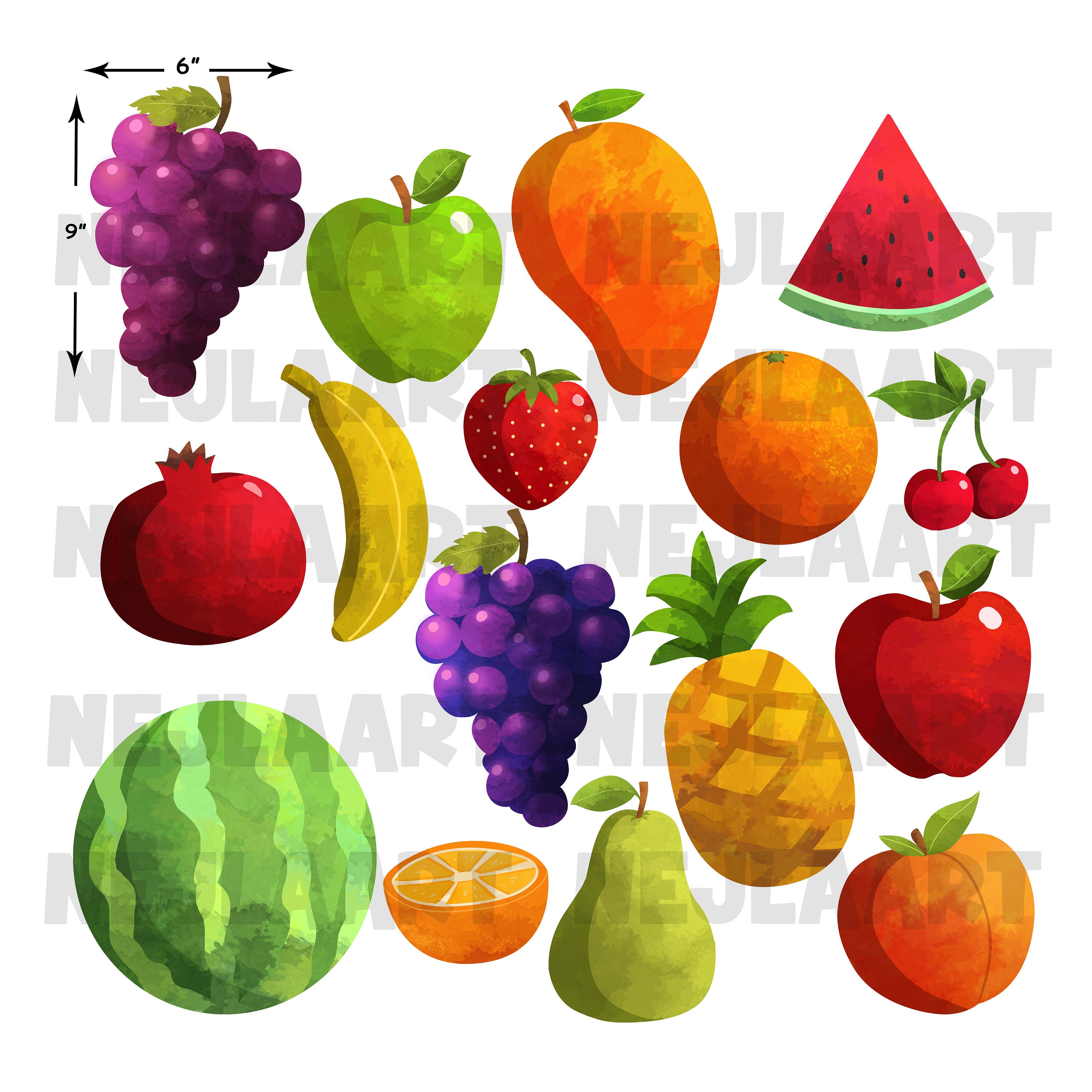 Watercolor Fruit Clipart, Fruit Png, Fruit Clipart, Orange, Cherry ...