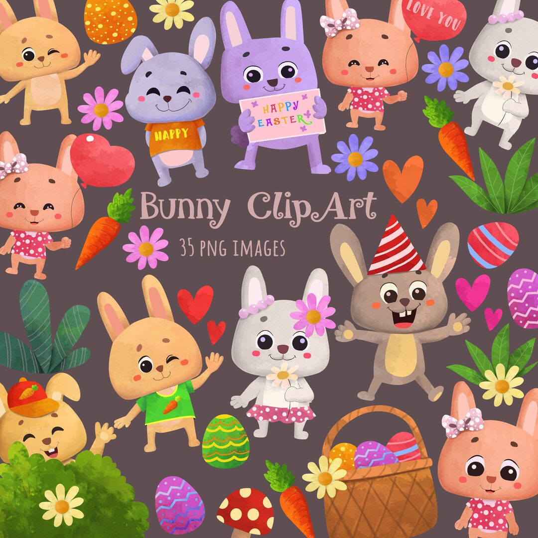 Watercolor Cute Bunny Clipart, Digital Png, Instant Download, Cute ...