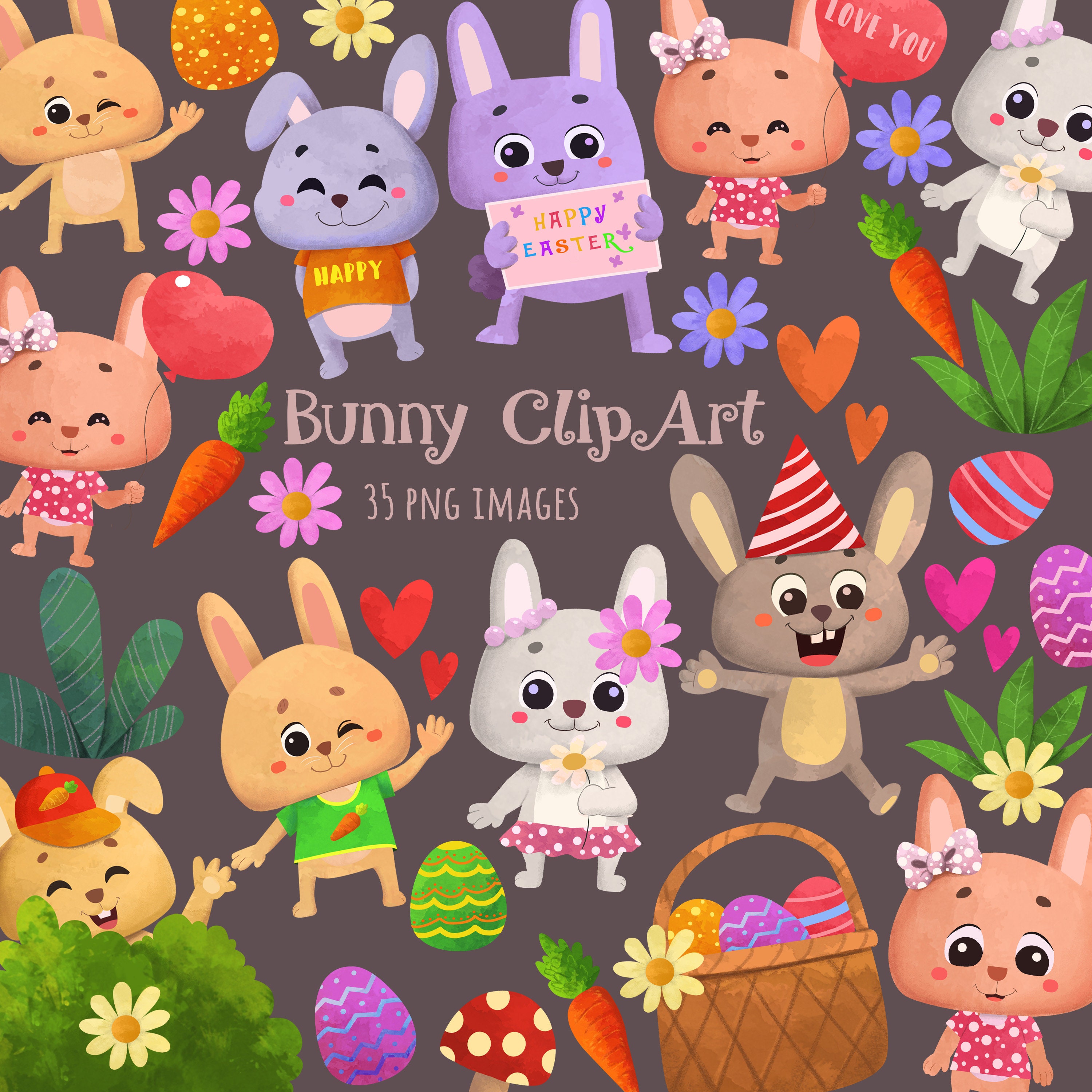 Watercolor Cute Bunny Clipart Digital Png Instant Download - Etsy