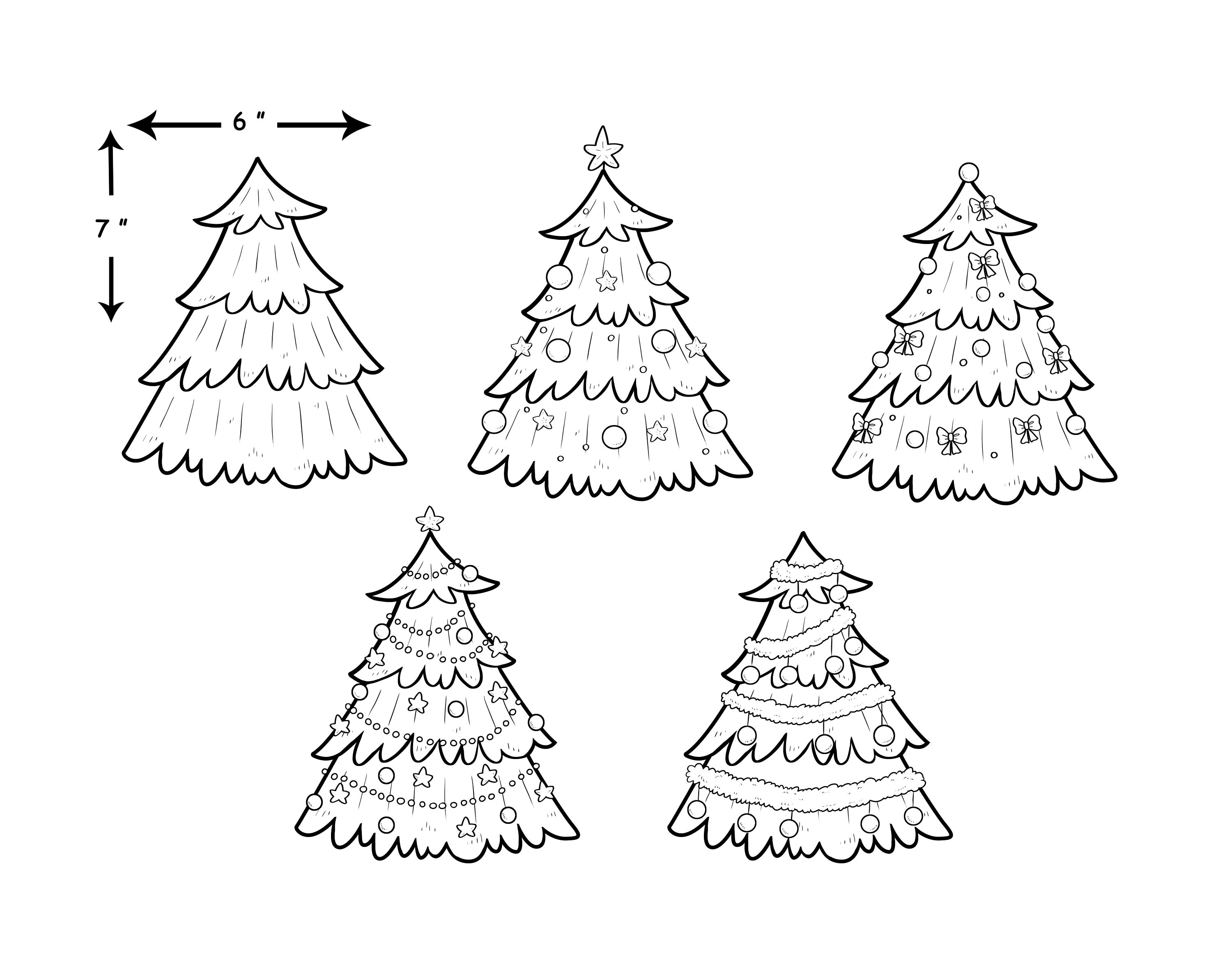 Christmas Trees Doodles, Christmas Trees Digital Stamp, Christmas Tree ...