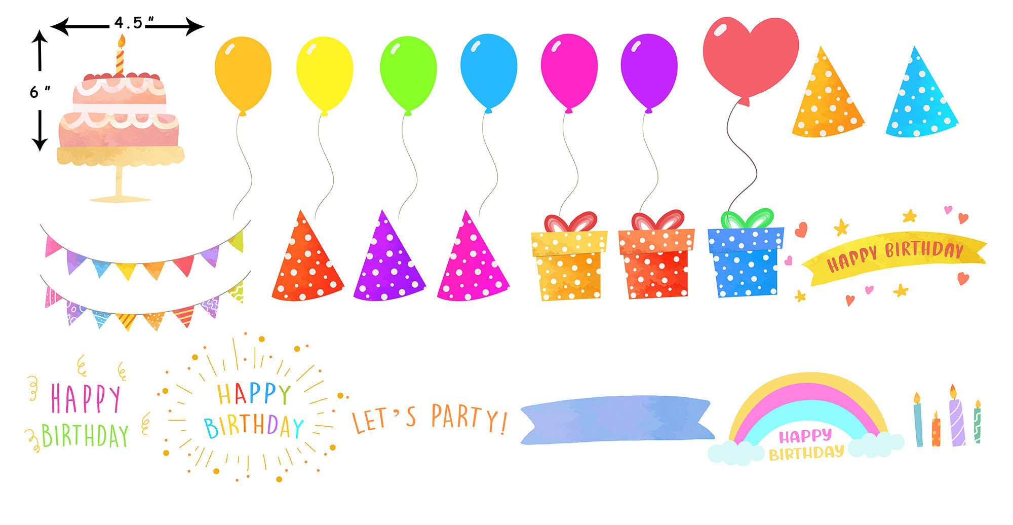 Birthday Clipart, Happy Birthday Clipart, Party Invite, Digital ...