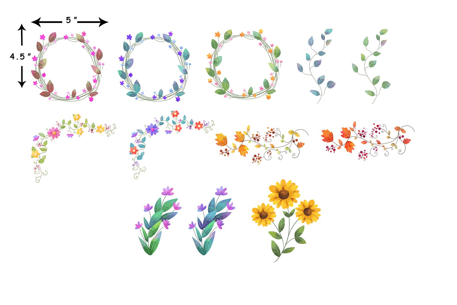 Watercolor Flowers Clipart Set, Floral Clipart PNG, Flowers Decoration ...