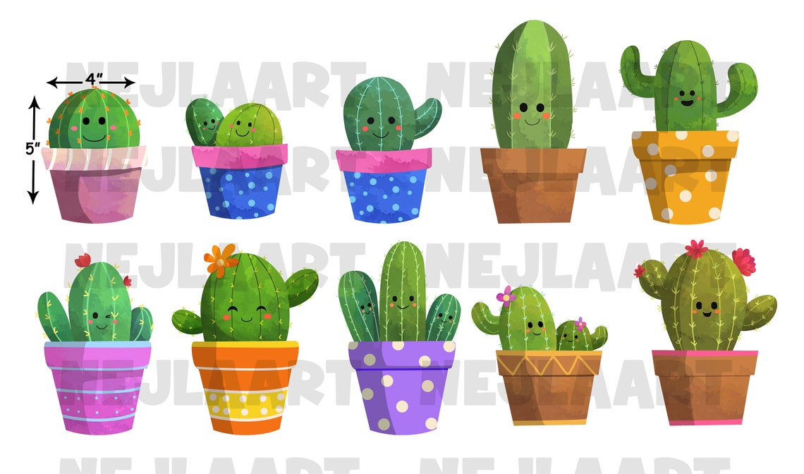 Cactus Clipart. Cute Cactus Png Watercolor Cactus Plant - Etsy