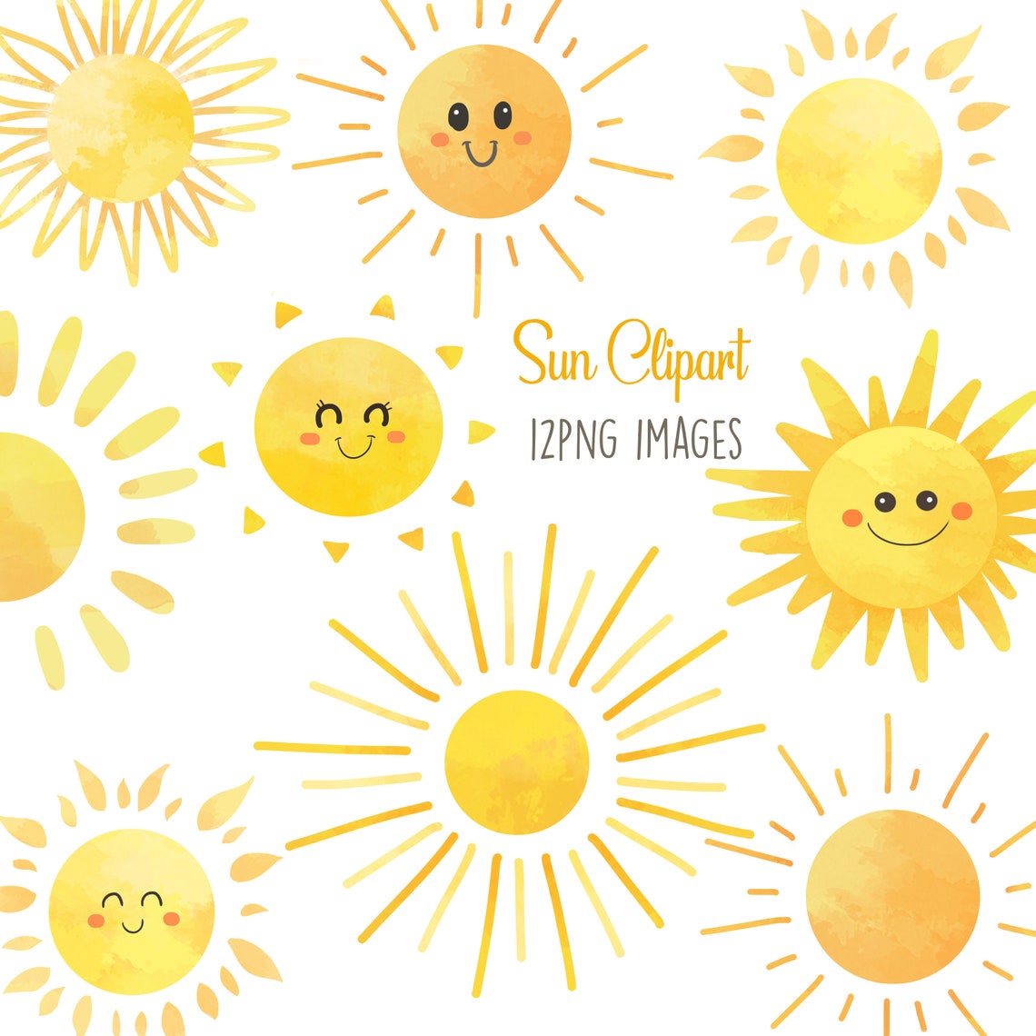 Sun Clipart Watercolor Sun Clipart Digital Sun Clipart - Etsy