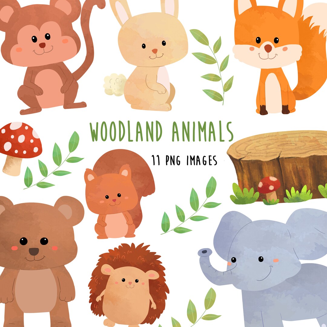 Woodland Animals Watercolor Clipart, Woodland Clipart, Cute Animals ...