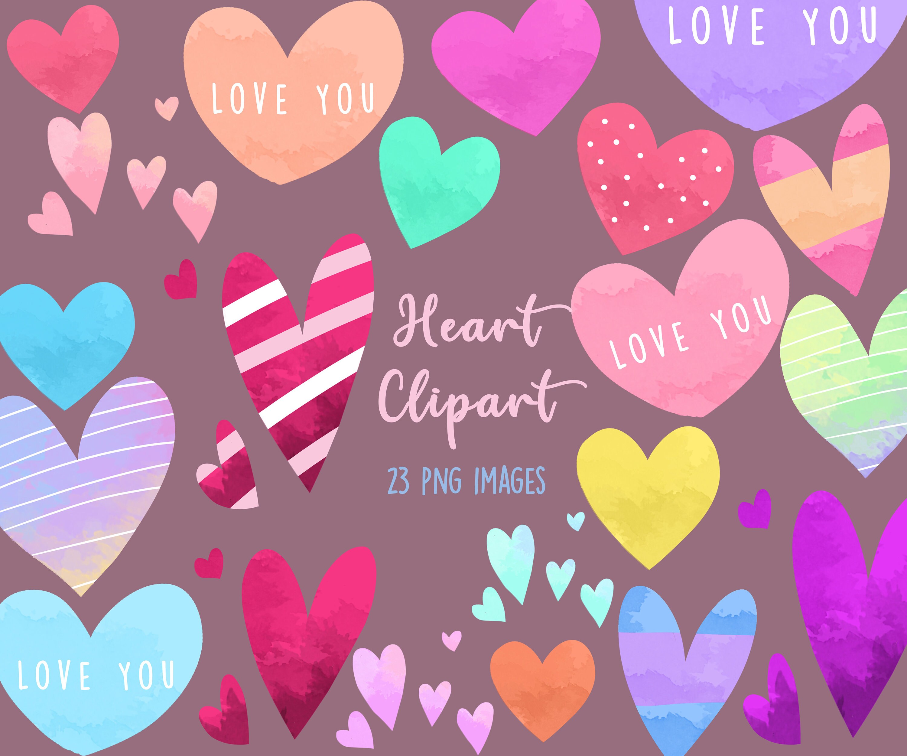 Hearts Clipart, Watercolor Hearts Clipart, Valentine Clipart, Valentine ...