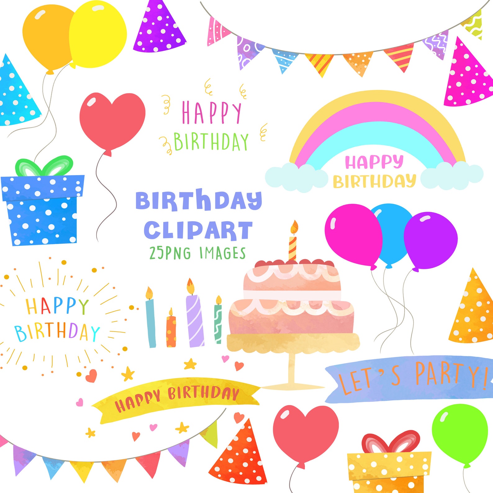 Birthday Clipart, Happy Birthday Clipart, Party Invite, Digital ...