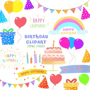 Birthday Clipart, Happy Birthday Clipart, Party Invite, Digital ...