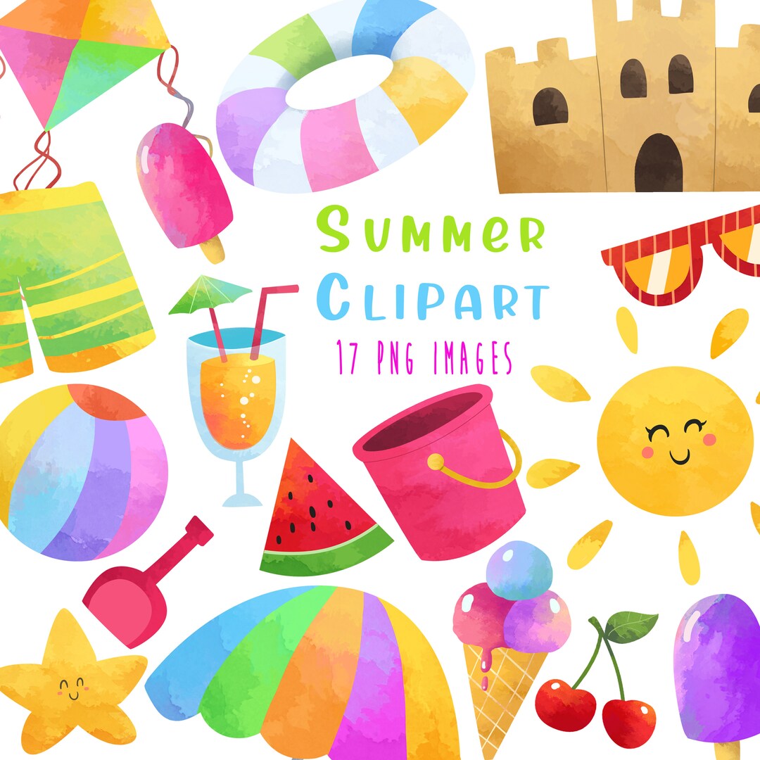 Summer Clipart, Watercolor Summer Clipart, Seasonal Clipart, Summer ...