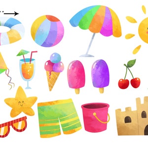 Summer Clipart, Watercolor Summer Clipart, Seasonal Clipart, Summer ...