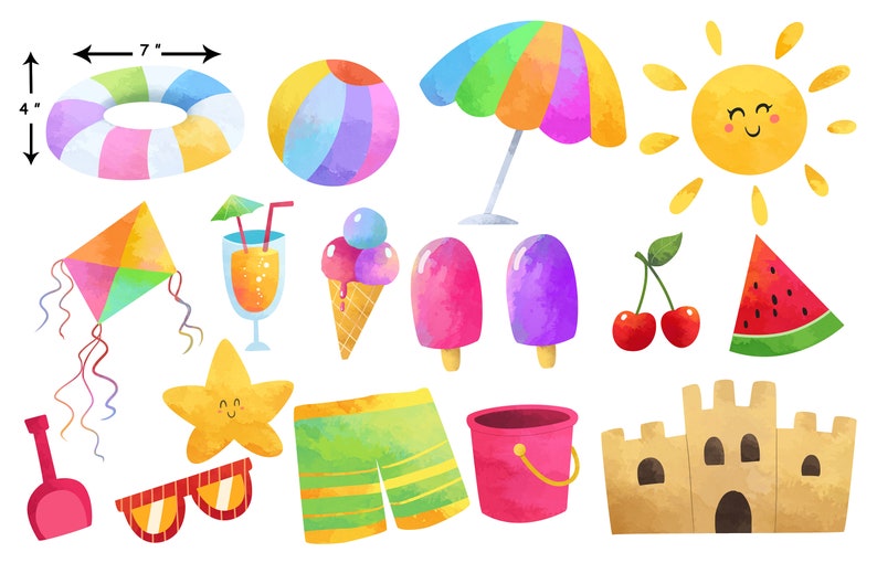 Summer Clipart, Watercolor Summer Clipart, Seasonal Clipart, Summer ...