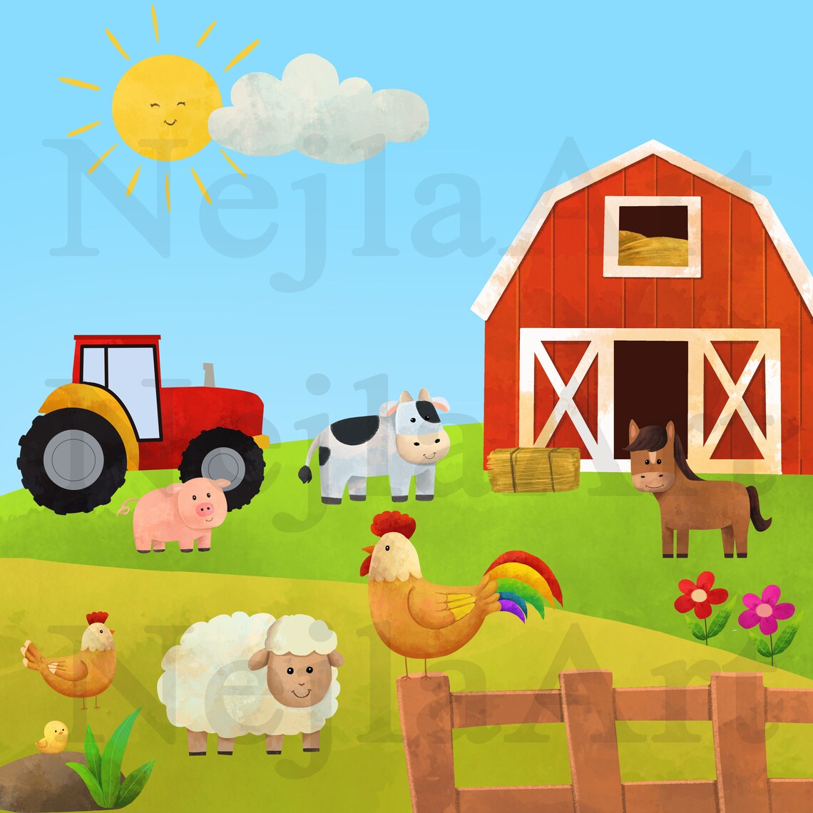Farm Animals Clipart, Watercolor Farm Animal Clipart, Farm Clipart ...