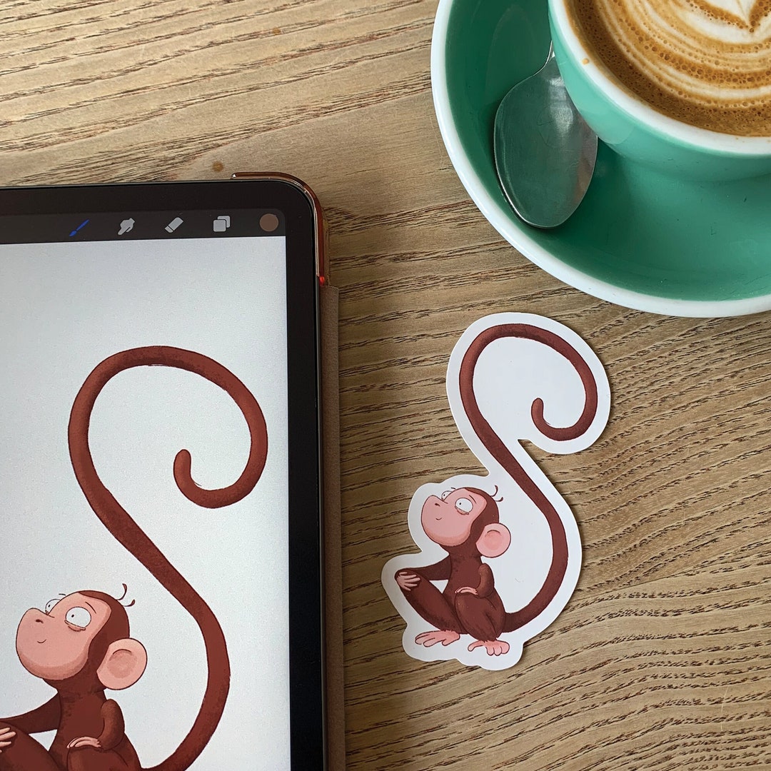 Cute Monkey Vinyl Sticker | Cute Vinyl Sticker, Planner Stickers ...