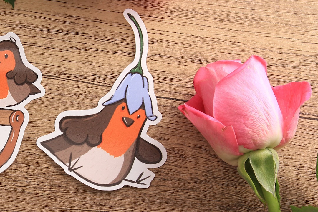 Sticker - Bluebell Robin Sticker - Kawaii Style Illustration - Present ...