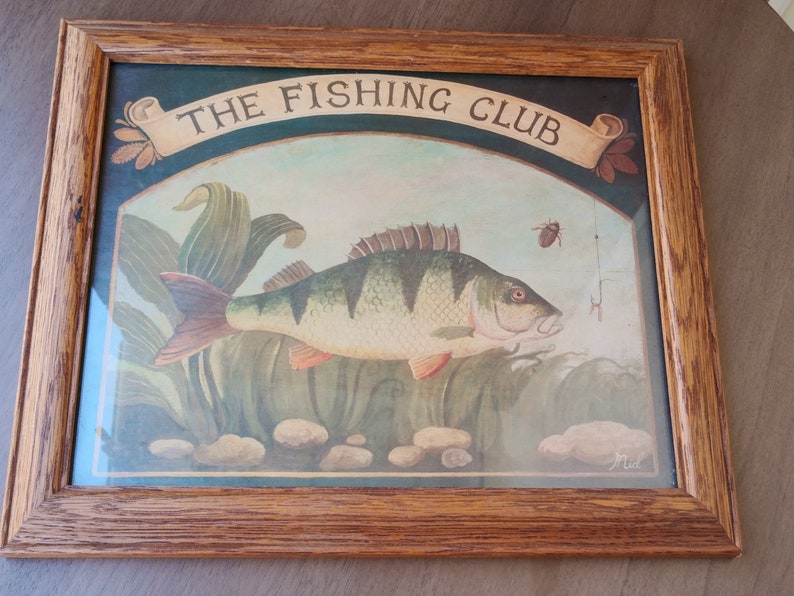 The Fishing Club Sign Print Wood Framed Vintage Retro Folk Art Fish ...