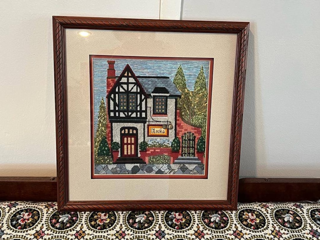 Victorian House Embroidered Ribbon Embroidery Framed With a Tiny Clock ...
