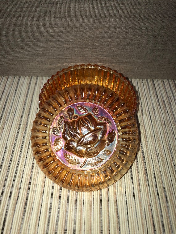Vintage Jeannette Glass Rose Powder Box Rose Embossed… - Gem