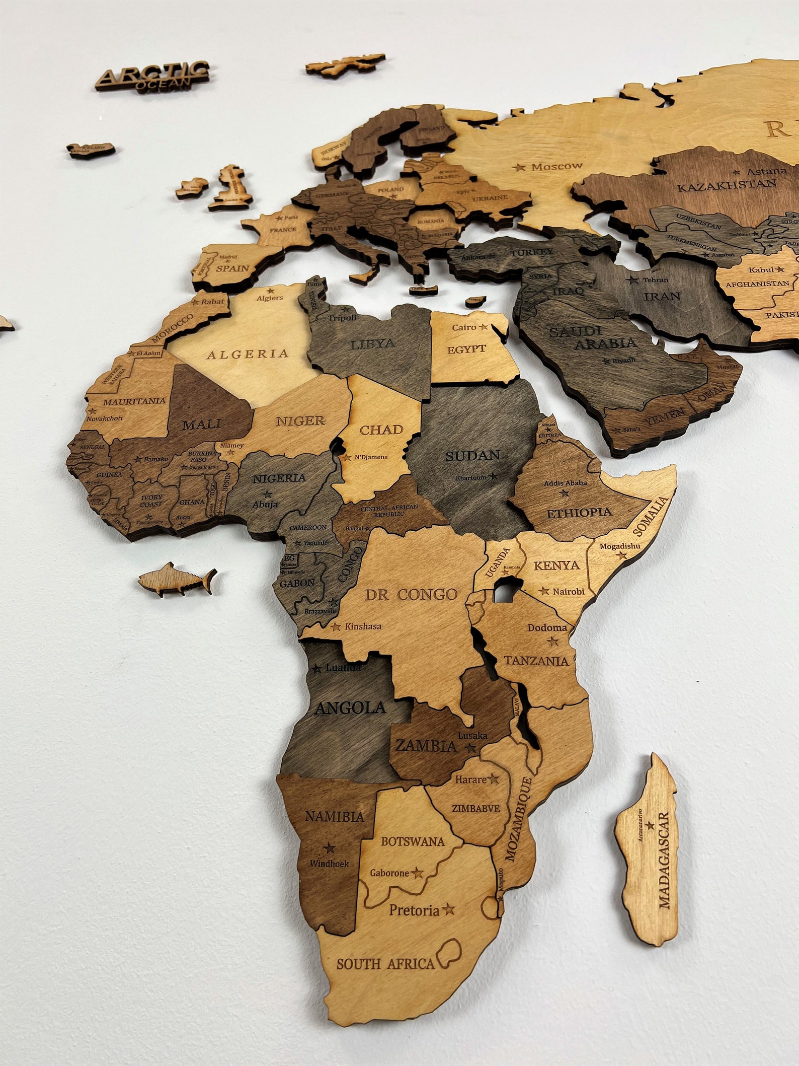 Wooden World Map 3D Wooden Map Multicolored Map Weltkarte Holz - Etsy