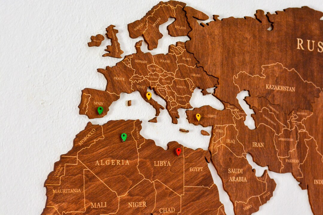 Wooden World Map of the World Wall Art Decor Wood Wall Art Home Rustic ...