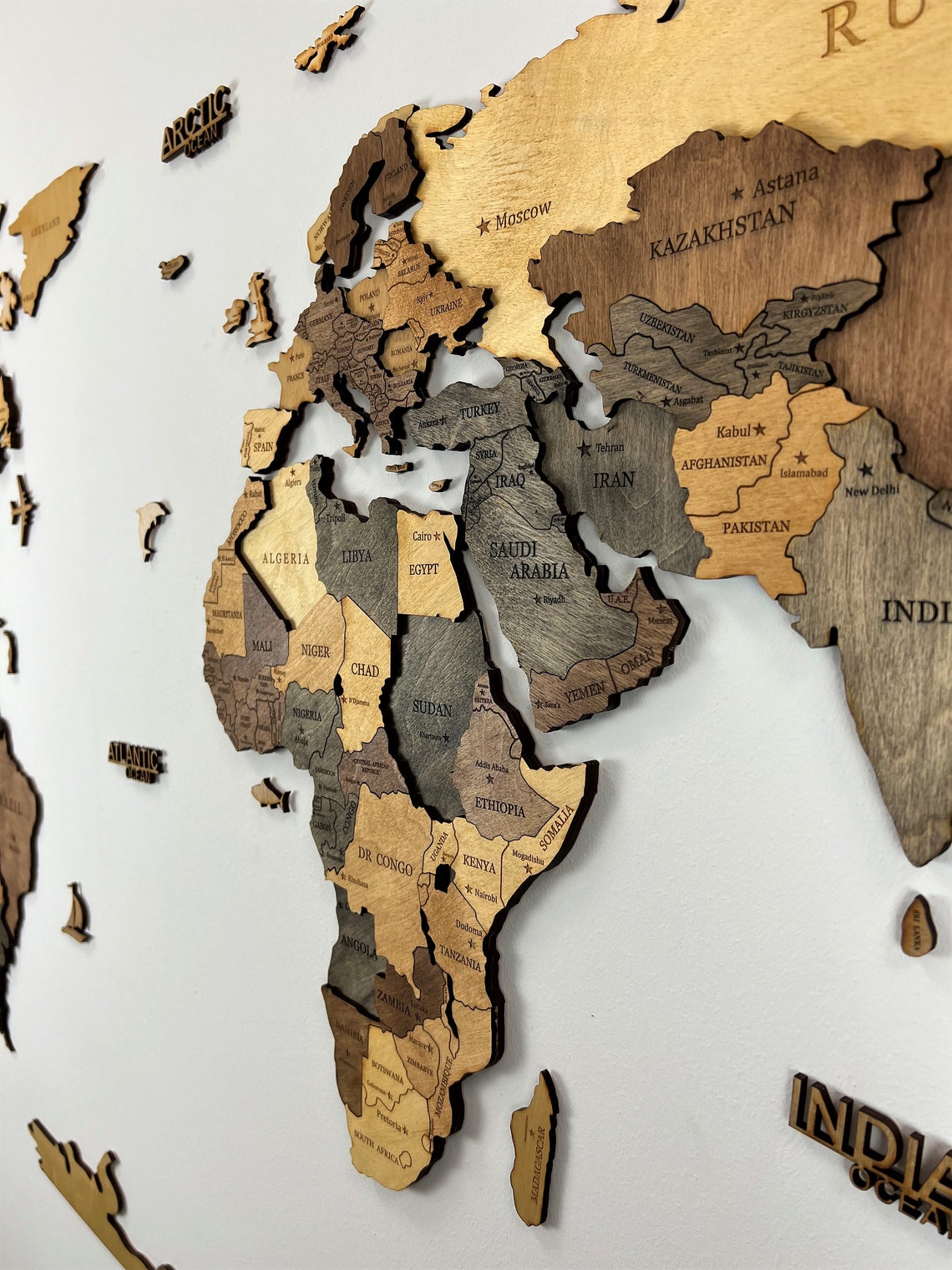 Wooden World Map 3D Wooden Map Multicolored Map Weltkarte Holz - Etsy
