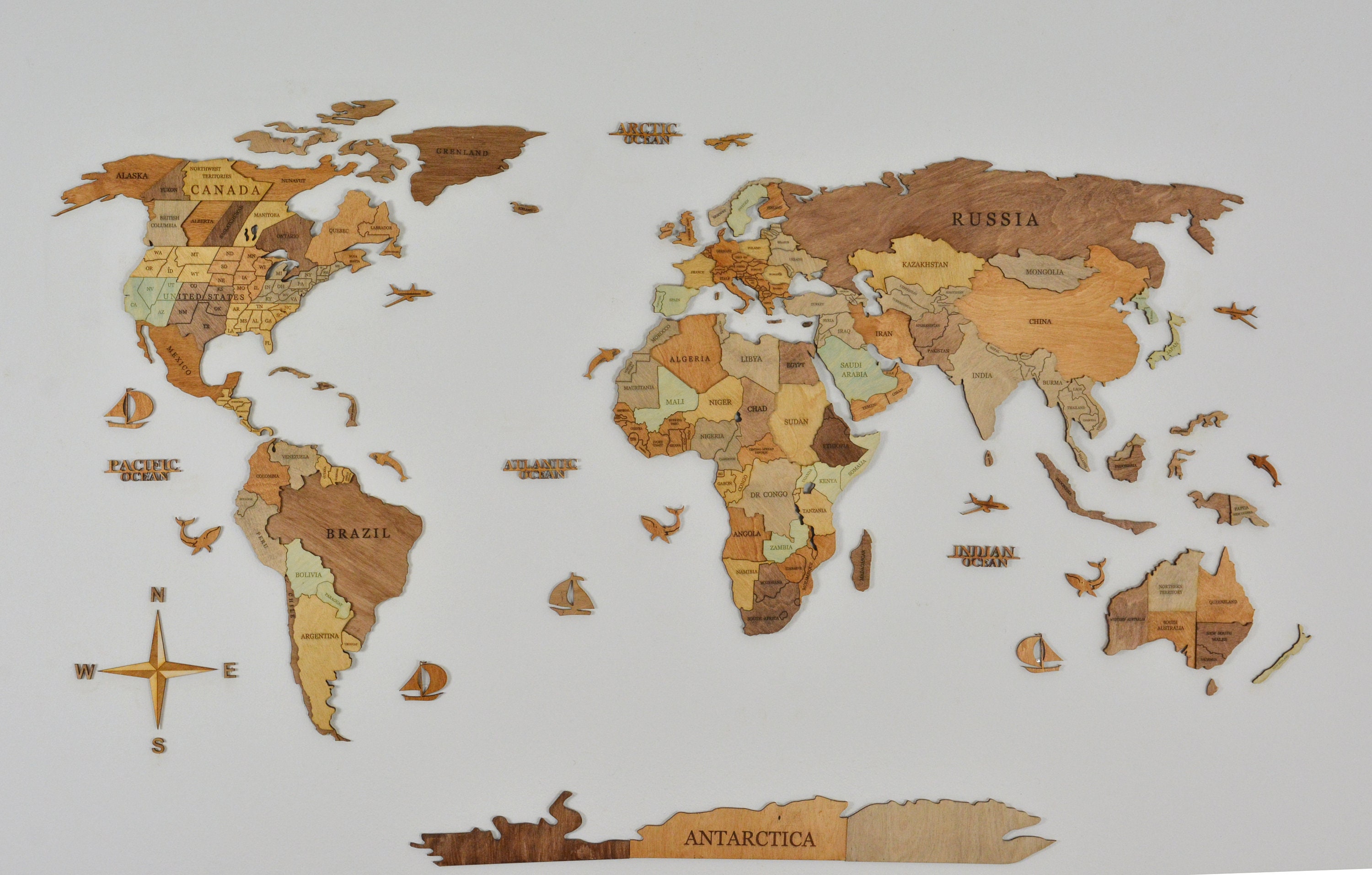 3D Wooden World Map,home Wall Decor, Rustic Wall Decor,wood Wall Art ...