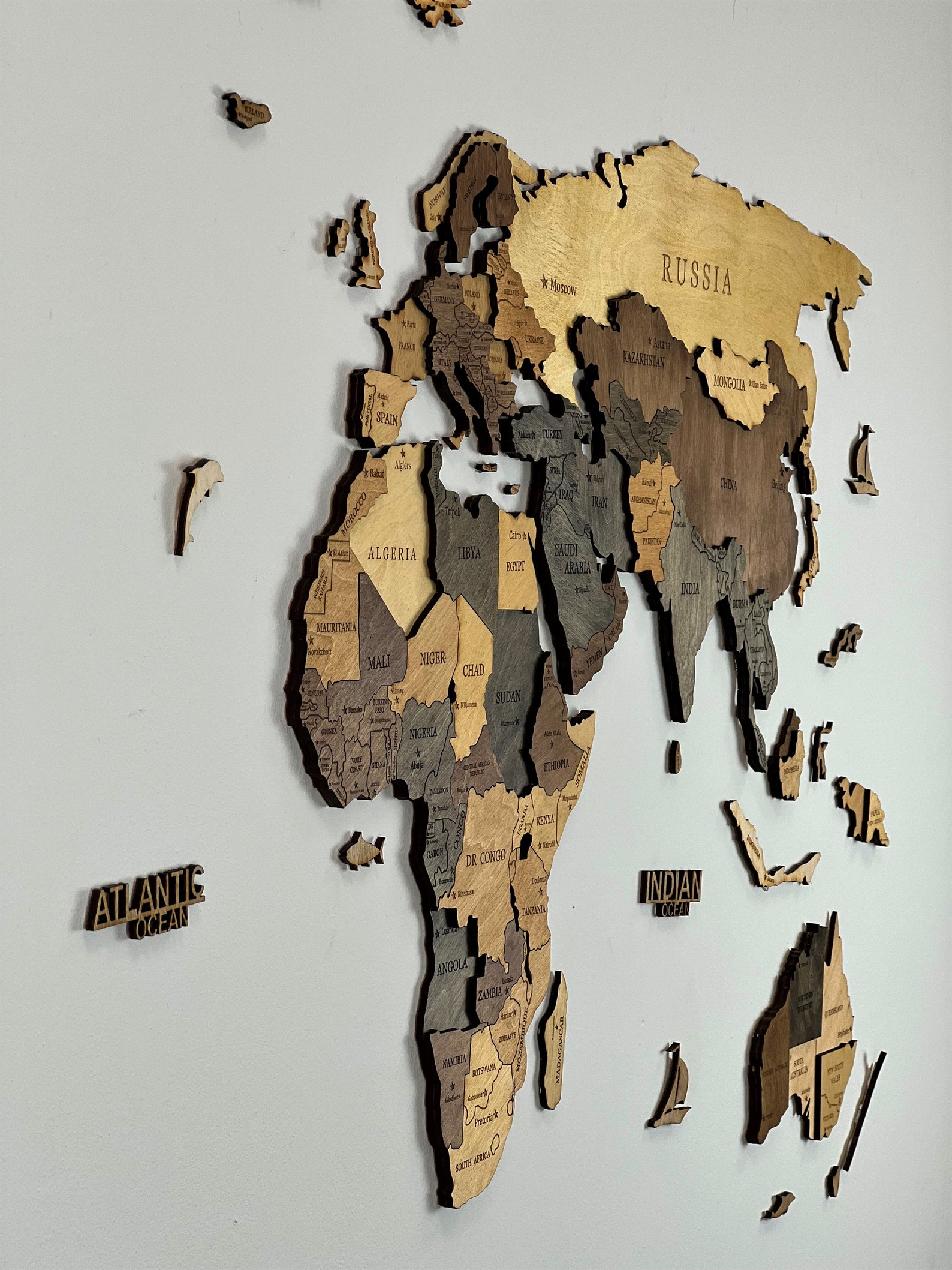 Wooden World Map 3D Wooden Map Multicolored Map Weltkarte Holz - Etsy