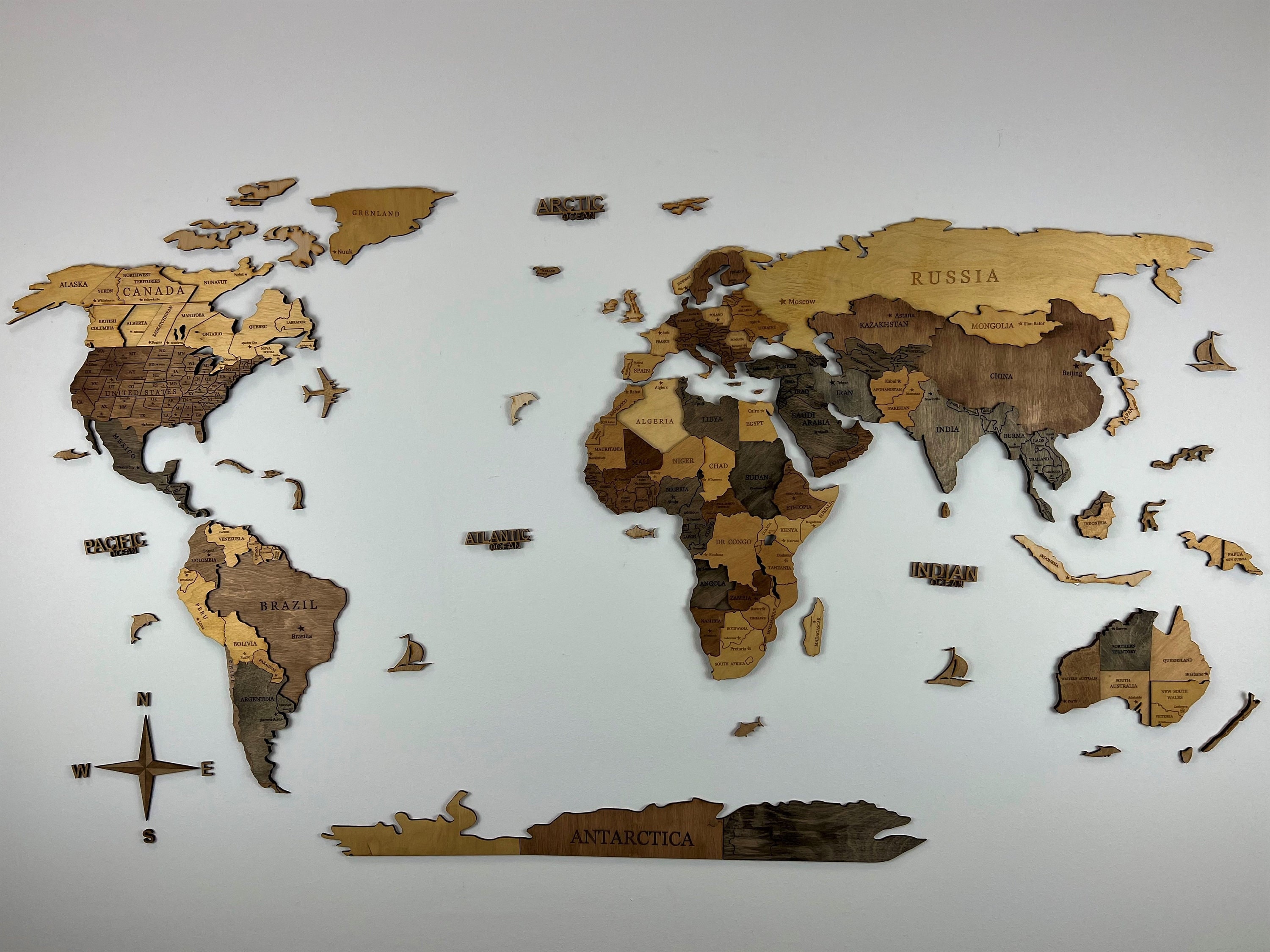 Wooden World Map 3D Wooden Map Multicolored Map Weltkarte Holz - Etsy