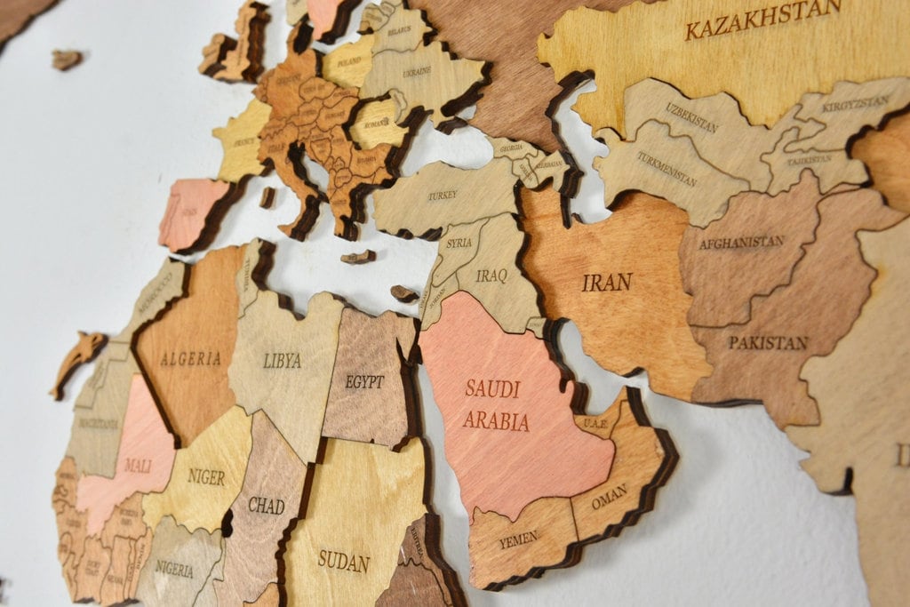 Mapa del mundo de madera 3D, mapa de pines de viaje de madera ...