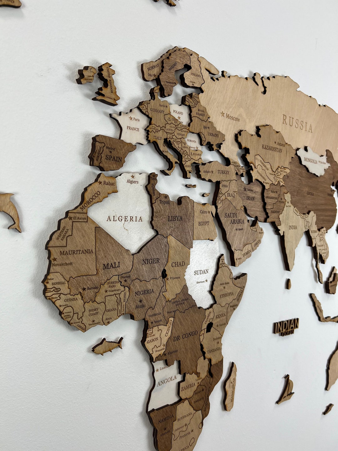 Weltkarte aus Holz, 3D Weltkarte, Push Pin Karte, rustikale Haus Holz Wandkunst, 5. Jahrestag ...