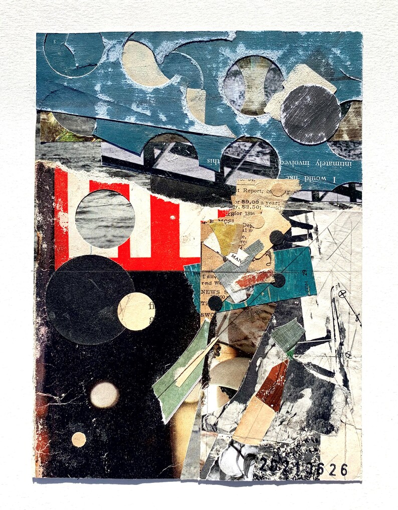Collage original abstrait fait main de techniques mixtes, unique en son ...