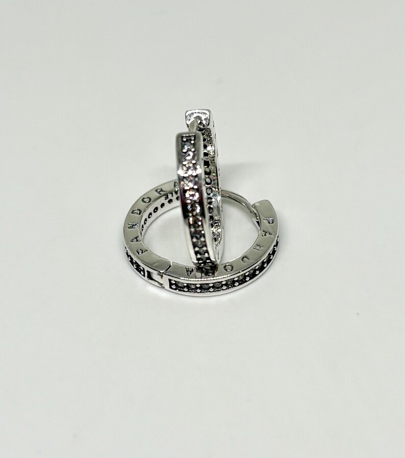 Pandora Sparkling Logo Hoop Earrings New 290558CZ - Etsy